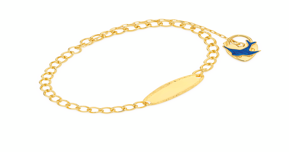 24ct Gold Plated Silver 14cm I.d. Padlock Bluebird Bracelet | Prouds