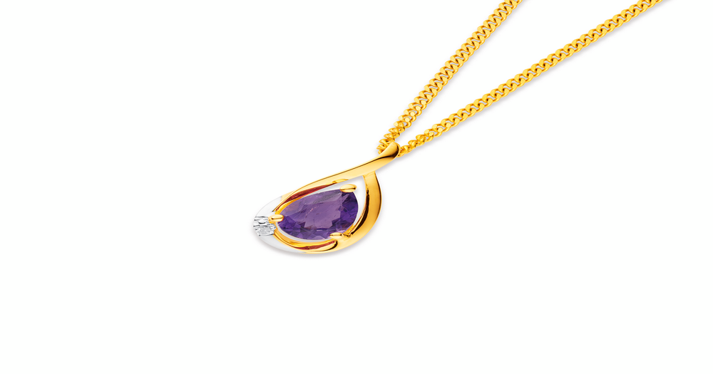 9ct Amethyst With Diamond Teardrop Pendant in Purple | Prouds