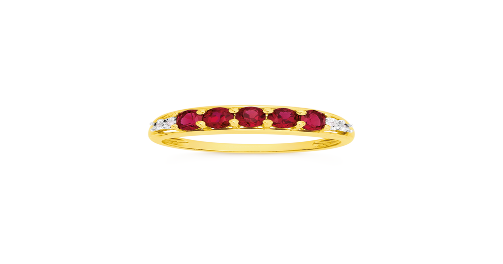 9ct Created Ruby & Diamond Ring in Red | Prouds