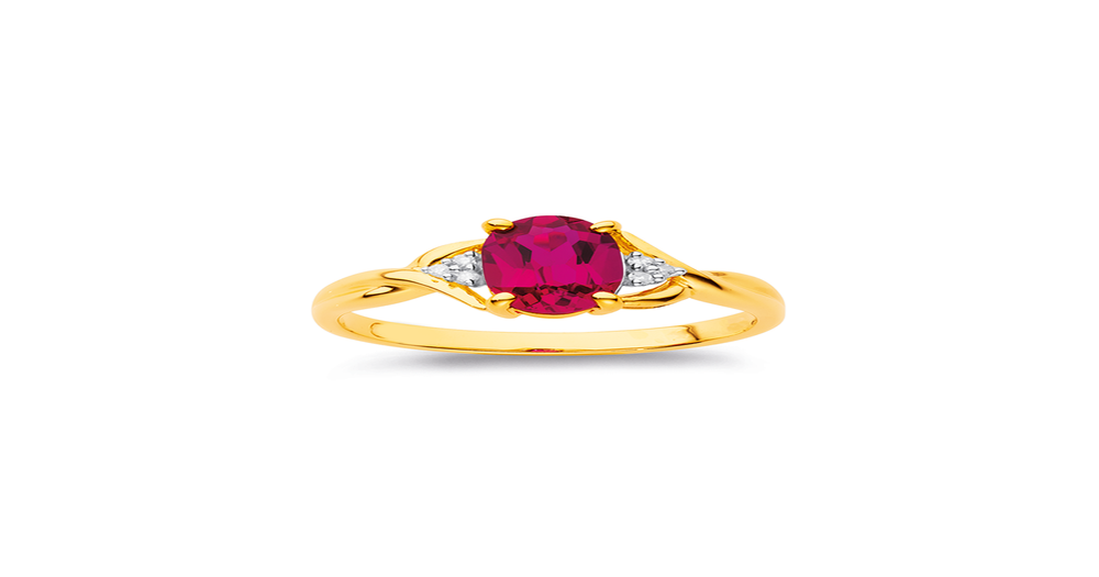 9ct Created Ruby With Diamond Twist Ring in Red | Prouds