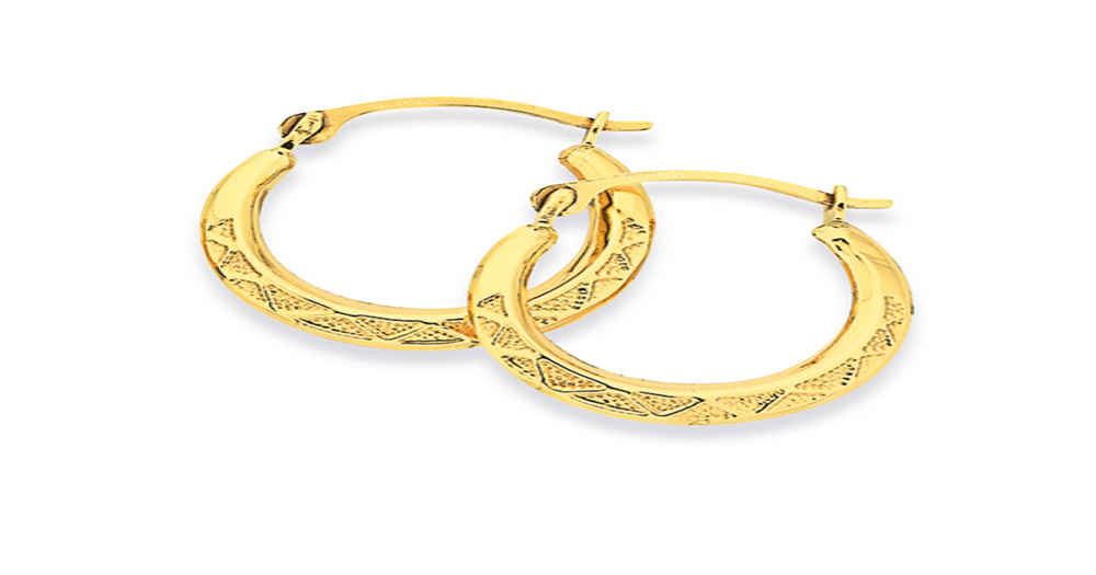 9ct Gold 10mm Patterned Creole Earrings | Prouds