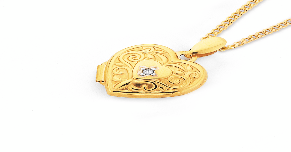 9ct Gold 12mm Diamond-set Filigree Heart Locket | Prouds