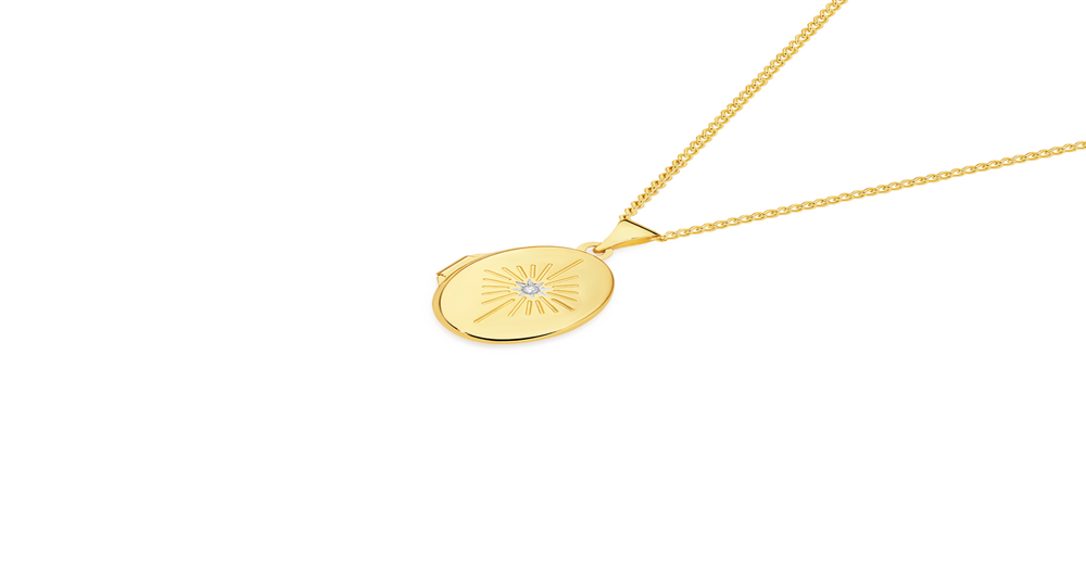 9ct Gold 17mm Diamond Sunray Oval Locket | Prouds