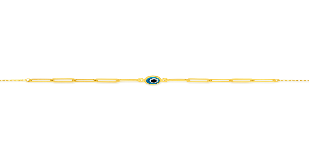 9ct Gold 19cm Evil Eye Paperclip & Cable Bracelet | Prouds