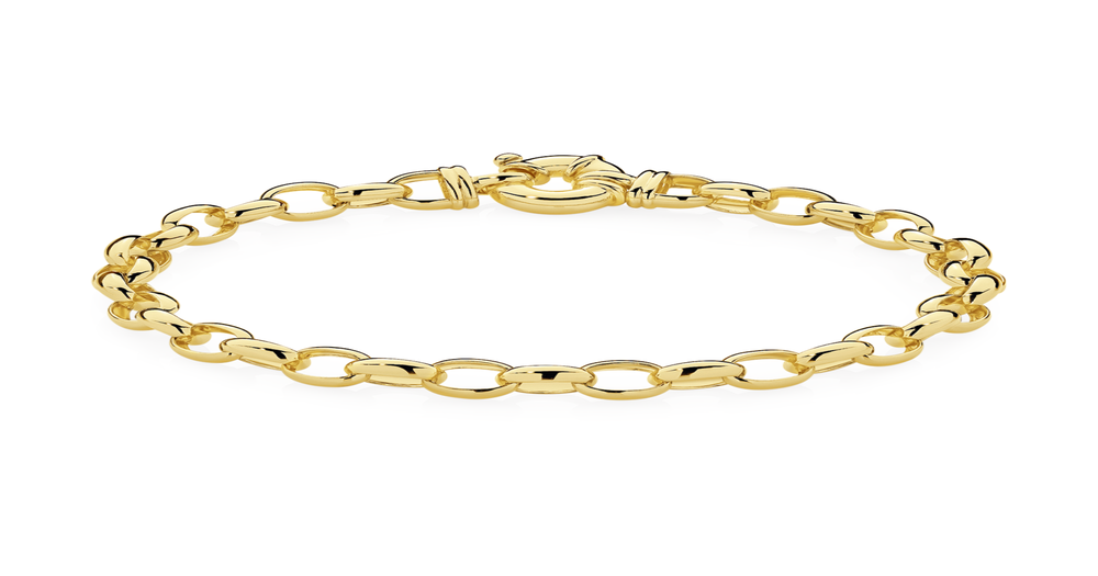 9ct Gold 21cm Solid Oval Belcher Bolt Ring Bracelet | Prouds