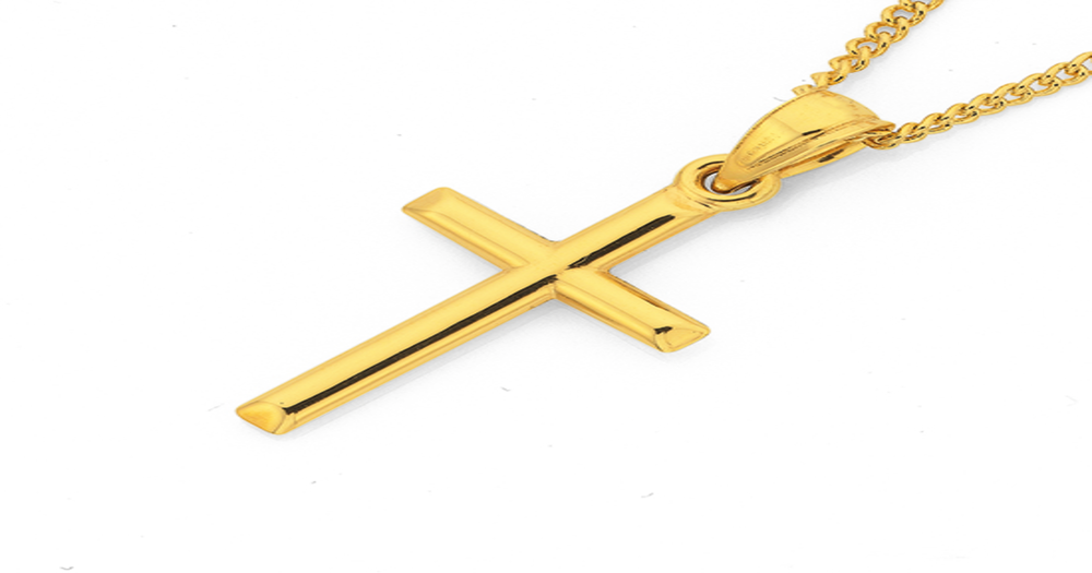 9ct Gold 21mm Slanted Edge Cross Pendant | Prouds