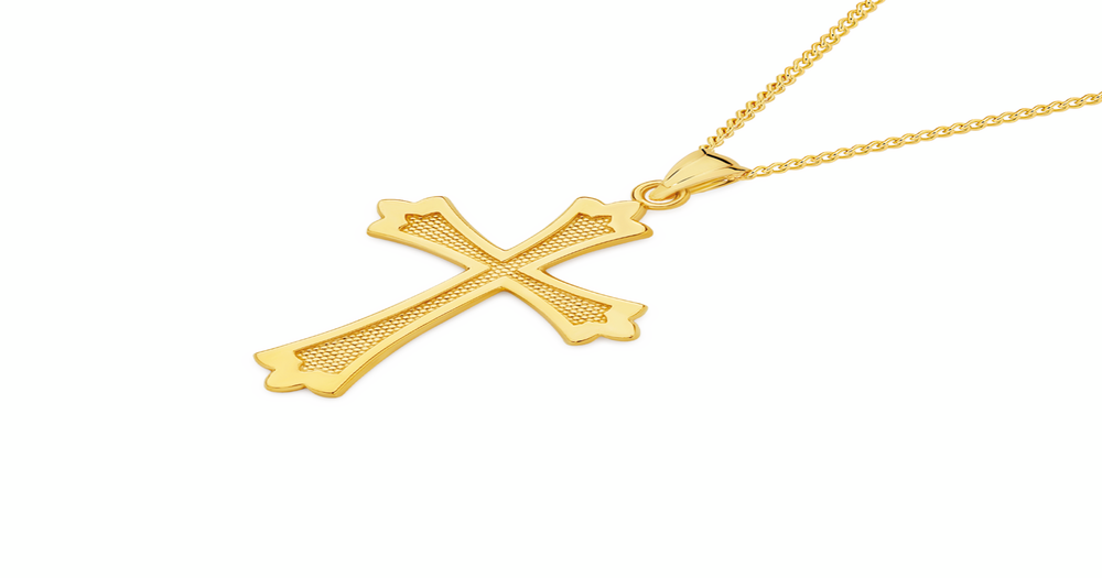 9ct Gold 24mm Polished & Satin Centre Cross Pendant | Prouds