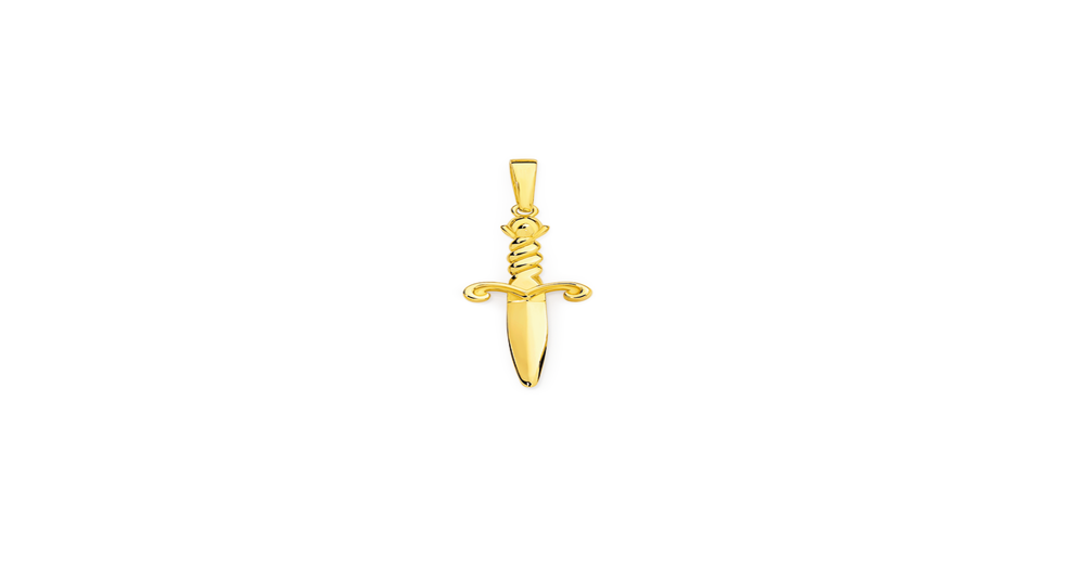 9ct Gold 31mm Dagger With Twist Handle Pendant | Prouds