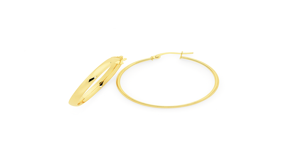 9ct Gold 3x30mm Half Round Hoop Earrings | Prouds