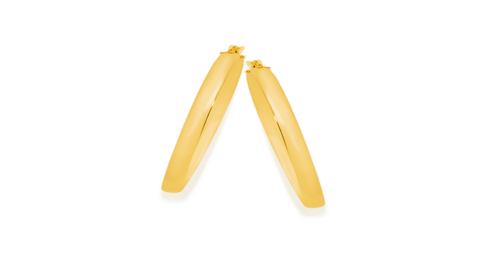 9ct Gold 3x40mm Half Round Hoop Earrings | Prouds