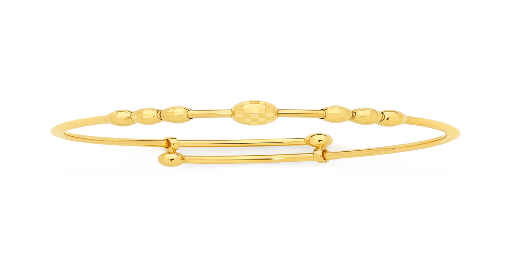 9ct Gold 40mm Diamond-cut Beads Expandable Children's Bangle | Prouds