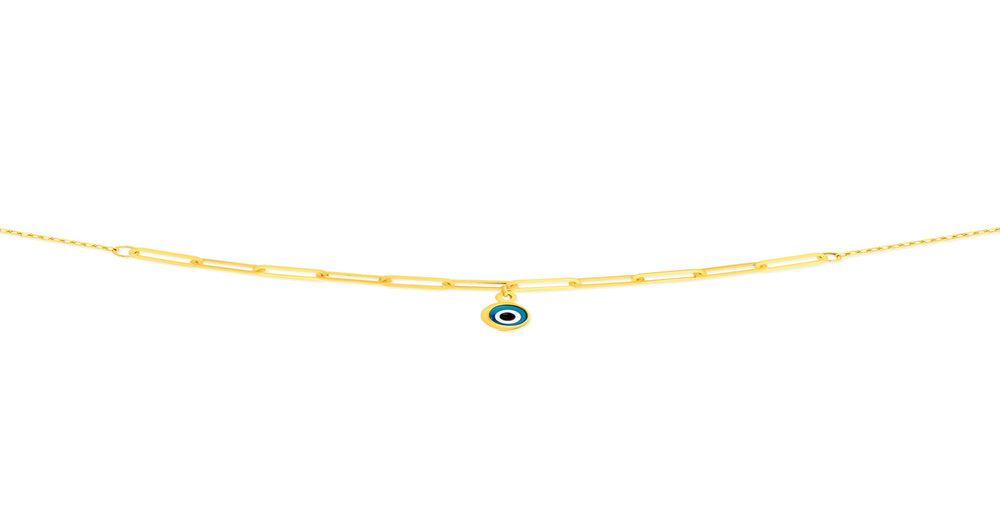 9ct Gold 45cm Evil Eye Paperclip & Cable Necklet | Prouds
