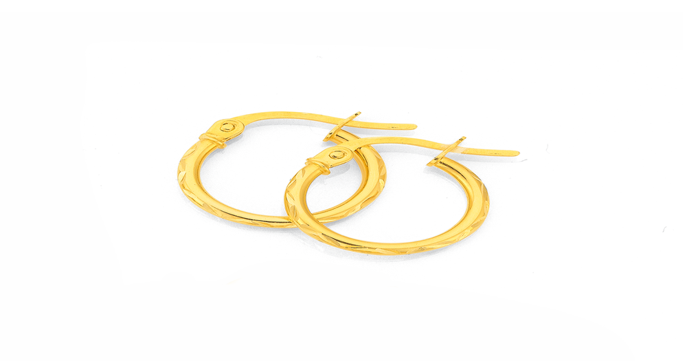 9ct Gold 9mm Patterned Hoop Earrings | Prouds