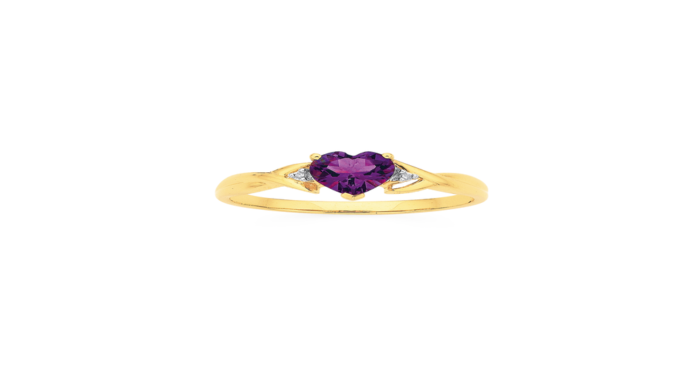 9ct Gold Amethyst & Diamond Heart Ring in Purple | Prouds