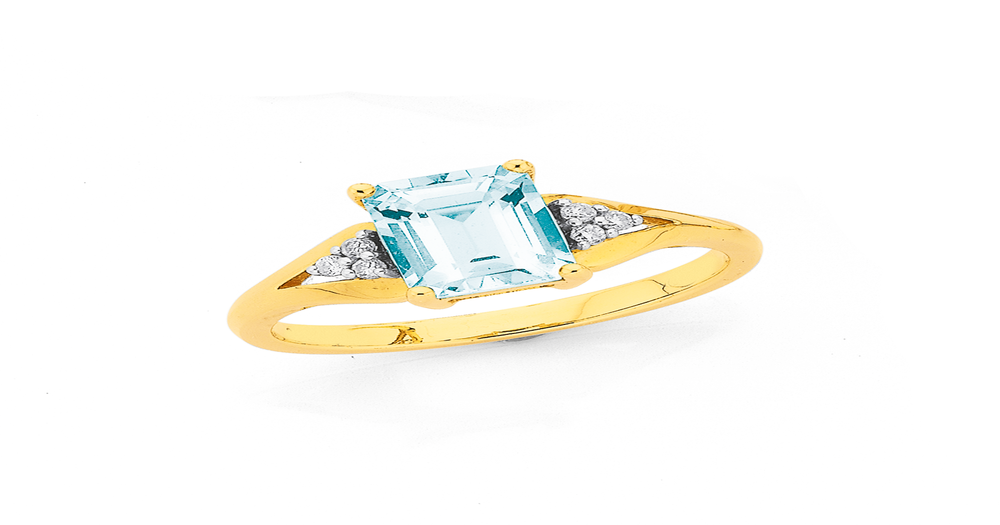 9ct Gold Aquamarine & Diamond Ring in Blue | Prouds