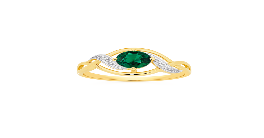 9ct Gold Created Emerald & Diamond Ring in Green | Prouds