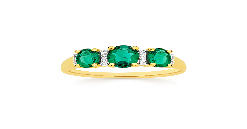 9ct Gold Created Emerald & Diamond Ring in Green | Prouds