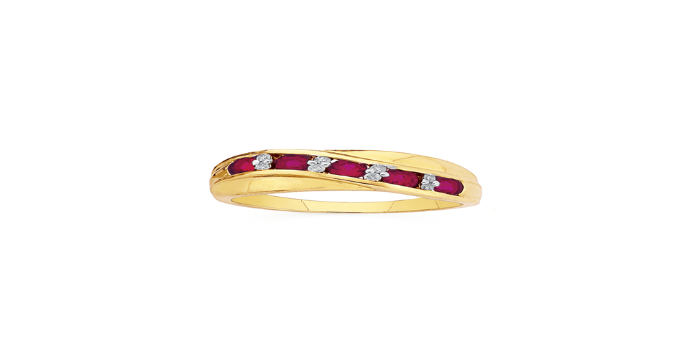 9ct Gold, Created Ruby & Diamond Crossover Ring in Red | Prouds