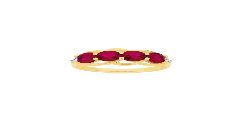 9ct Gold Created Ruby & Diamond Dress Ring in Red | Prouds