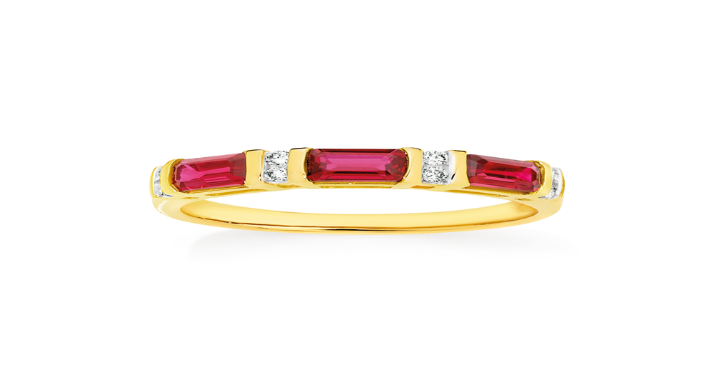 9ct Gold Created Ruby & Diamond Ring in Red | Prouds