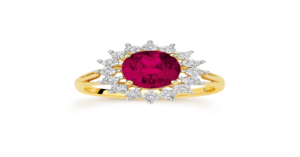 9ct Gold,, Created Ruby & Diamond Ring in Red | Prouds