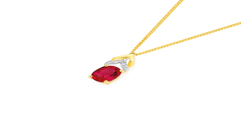 9ct Gold Created Ruby & Diamond Slider Pendant. in Red | Prouds