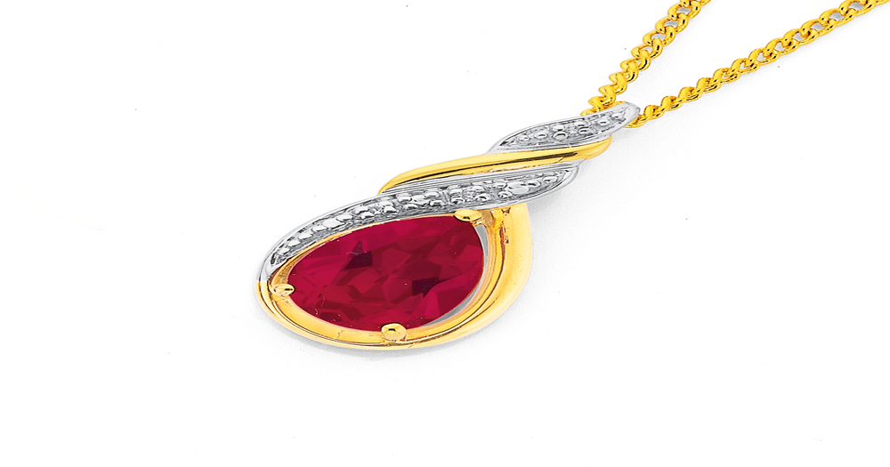 9ct Gold Created Ruby & Diamond Slider Pendant in Red | Prouds