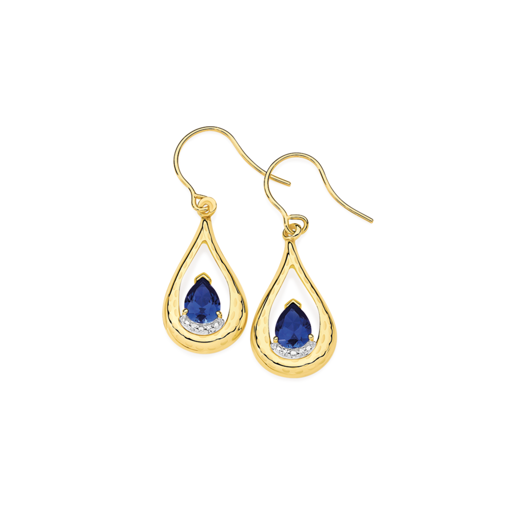9ct Gold Created Sapphire And Diamond Drop Earrings Prouds