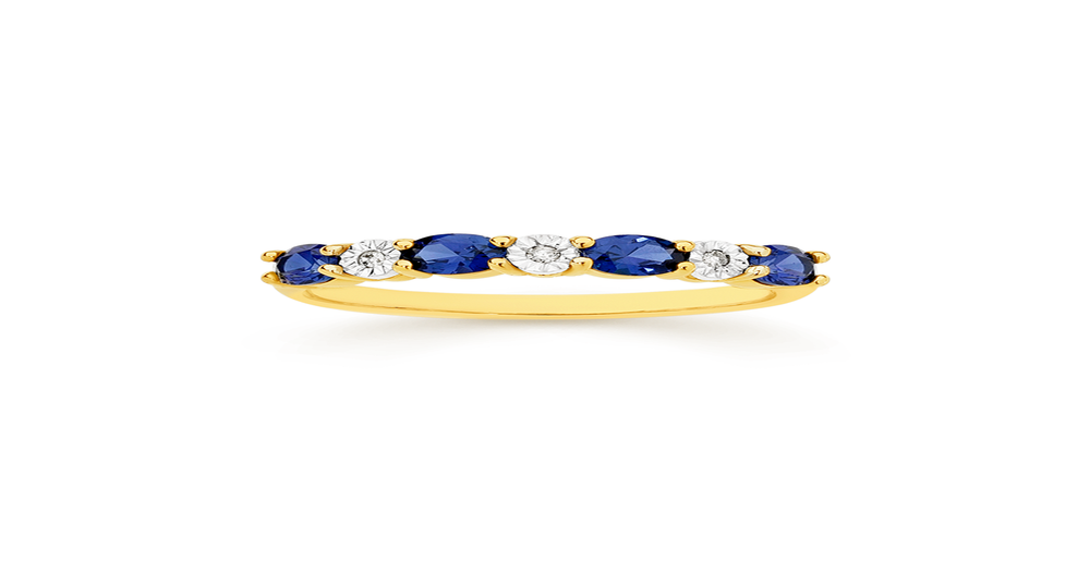 9ct Gold Created Sapphire & Diamond Ring in Blue | Prouds