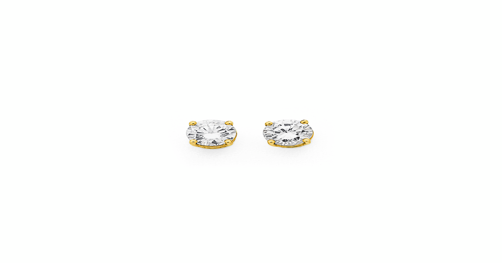 9ct Gold, Cubic Zirconia Round Stud Earrings in Clear | Prouds