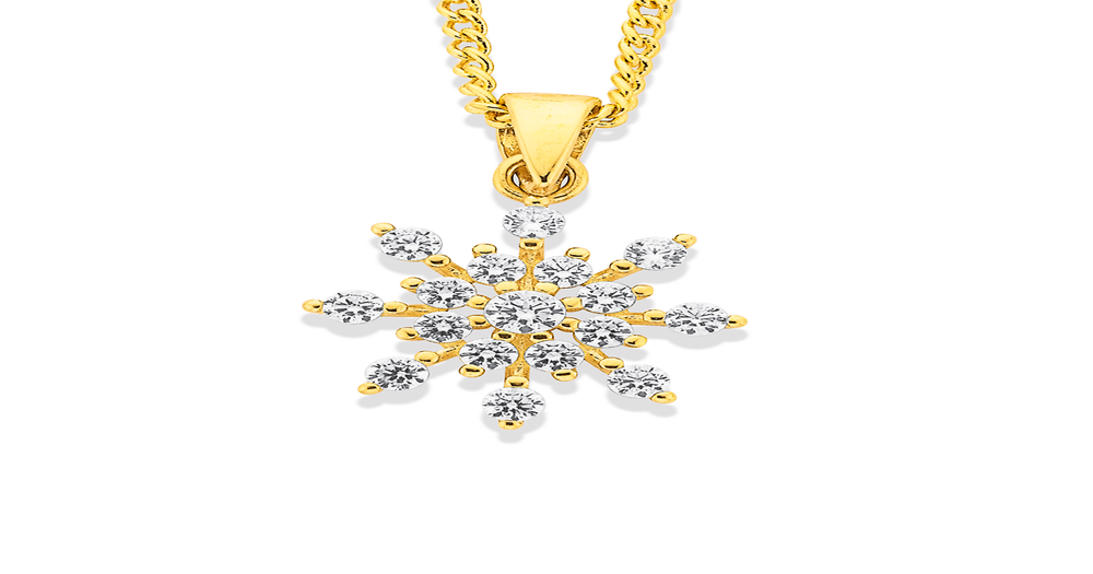 9ct Gold Cubic Zirconia Snowflake Pendant in Clear | Prouds