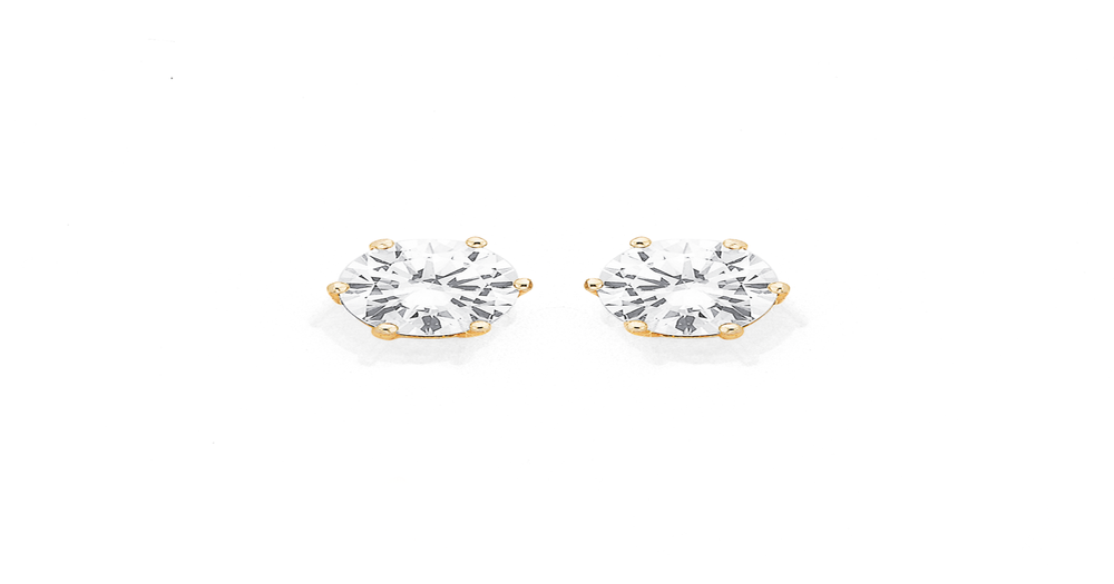 9ct Gold Cubic Zirconia Stud Earrings in Clear | Prouds