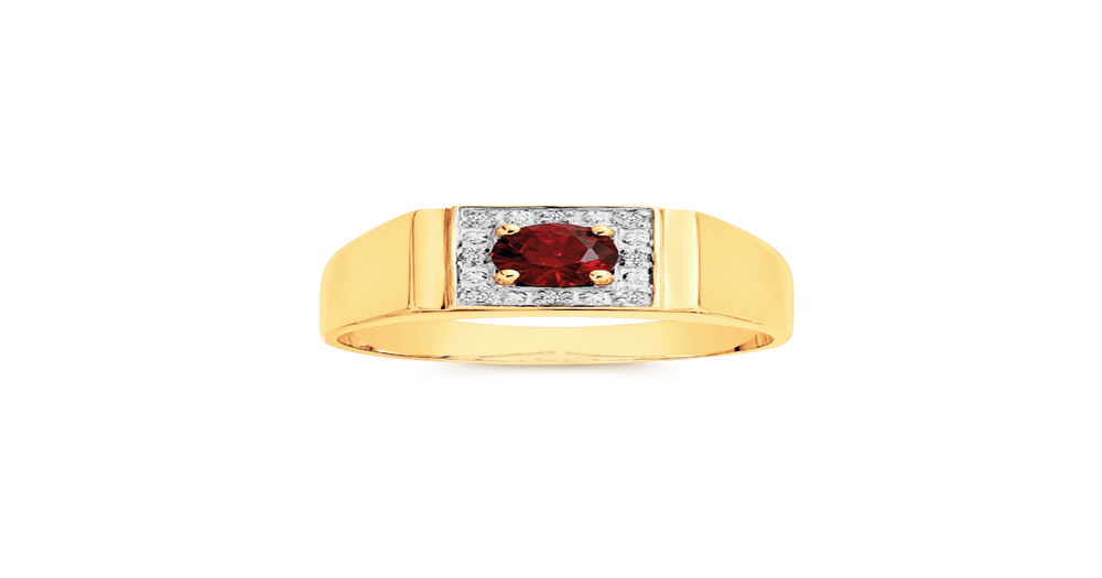9ct Gold Diamond And Created Ruby Gents Ring in Red | Prouds