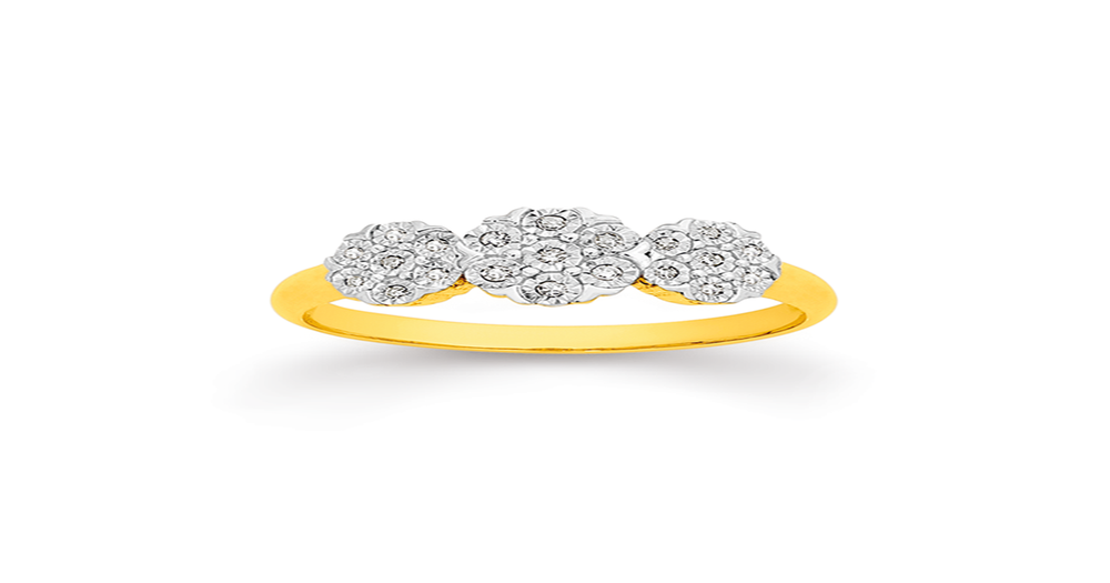 9ct Gold Diamond Cluster Trilogy Ring | Prouds