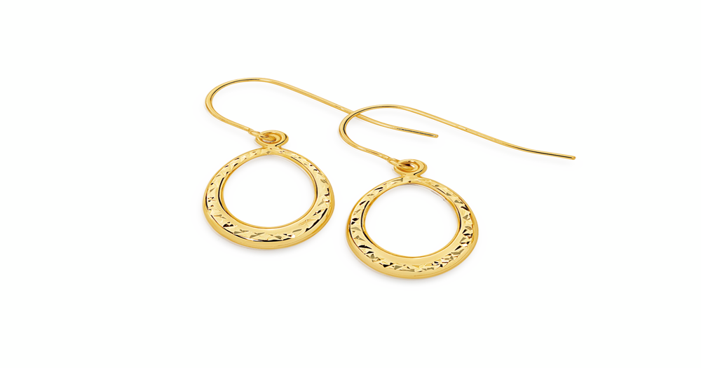 9ct Gold Diamond-cut Oval Hook Drop Earrings | Prouds