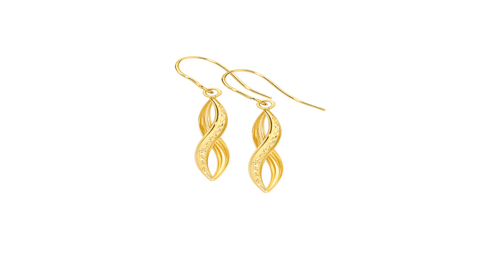 9ct Gold Diamond-cut Twist Pointed Hook Drop Earrings | Prouds