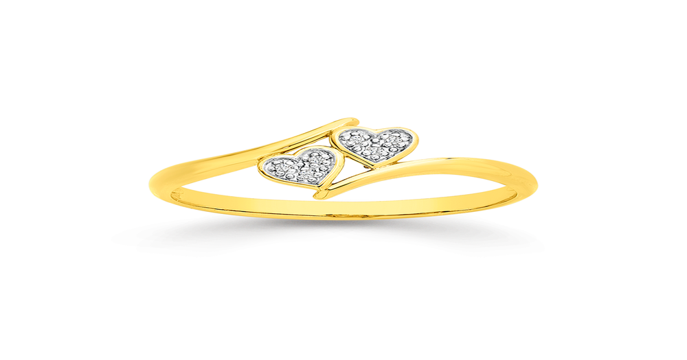 9ct Gold Diamond Double Heart Ring | Prouds