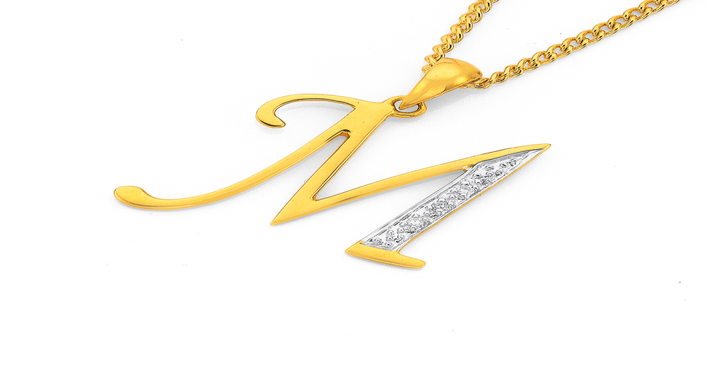 9ct Gold Diamond Initial M Pendant | Prouds
