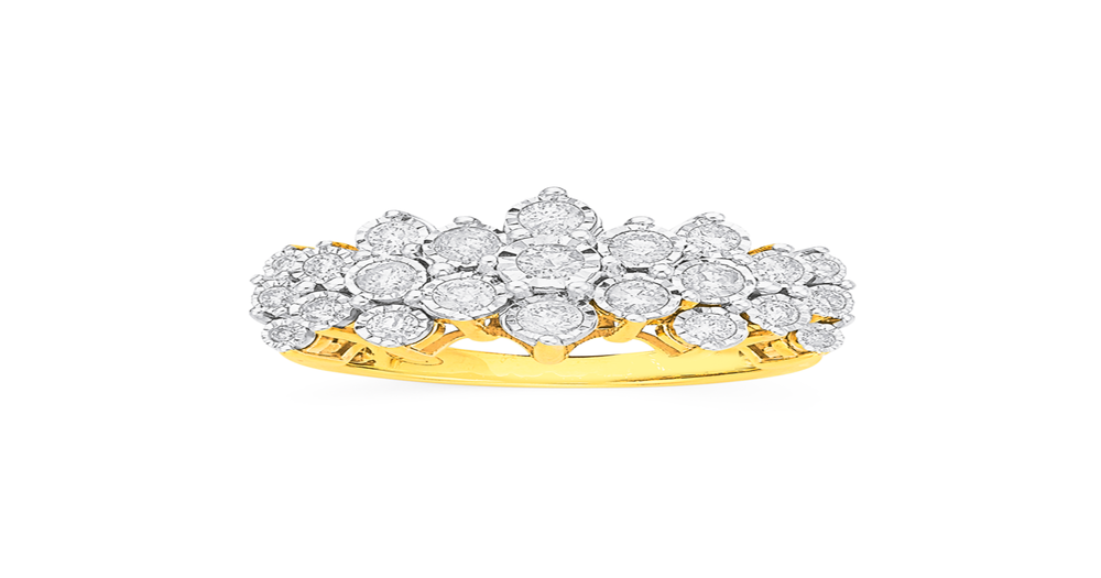 9ct Gold Diamond Large Cluster Band | Prouds