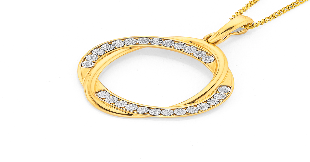 9ct Gold Diamond Open Intertwined Double Oval Pendant | Prouds