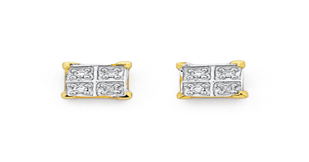 9ct Gold Diamond Square Shape Stud Earrings | Prouds