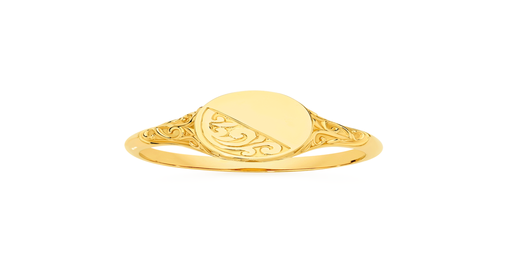9ct Gold Filigree Engravable & Polished Oval Signet Ring | Prouds