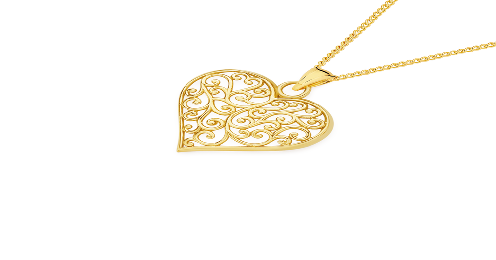 9ct Gold Filigree Heart Pendant | Prouds