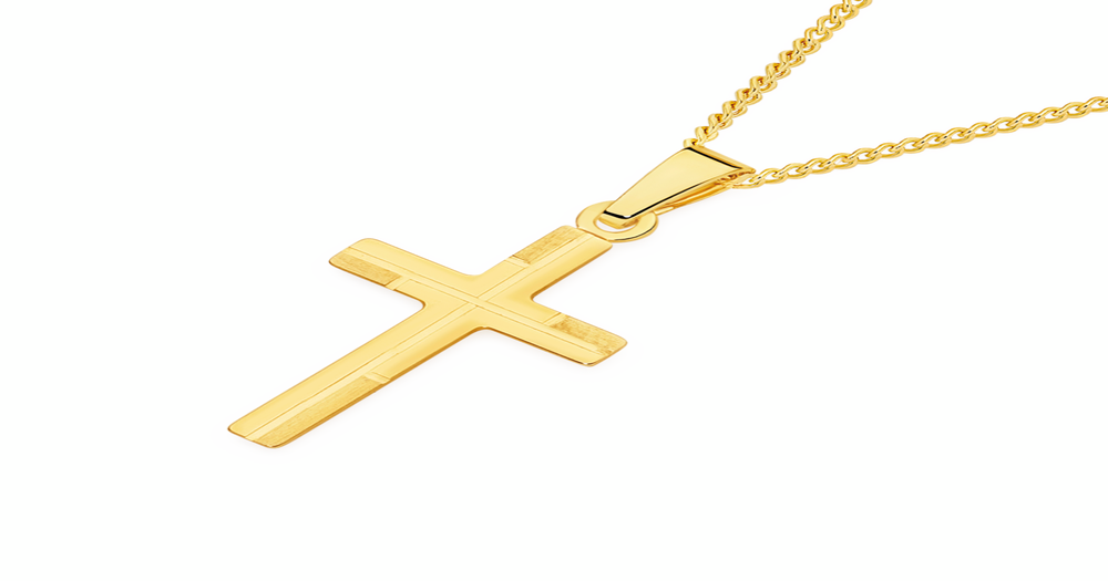 9ct Gold Geometric Patterned Cross Pendant | Prouds