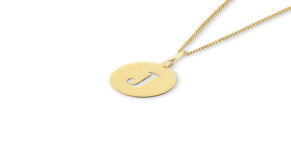 9ct Gold Initial 'j' Serif Style Round Disc Pendant | Prouds