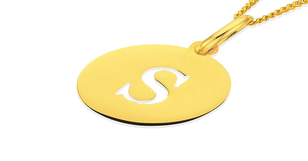 9ct Gold Initial 's' Serif Style Round Disc Pendant | Prouds