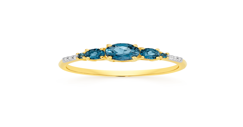 9ct Gold London Blue Topaz & Diamond Ring in Blue | Prouds