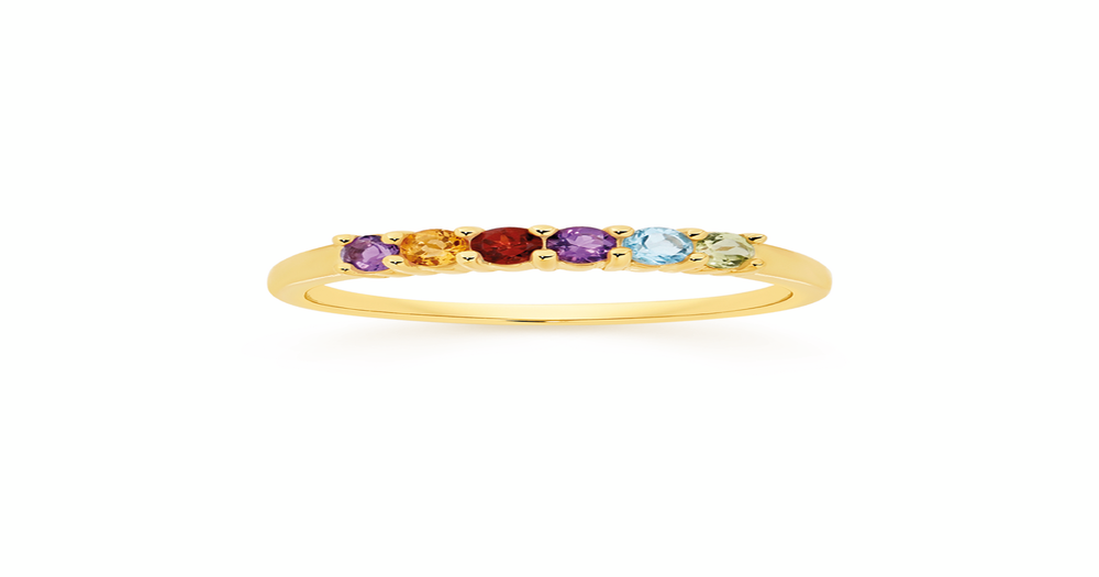 9ct Gold Multi Gemstone Claw Set Dress Ring in Rose | Prouds