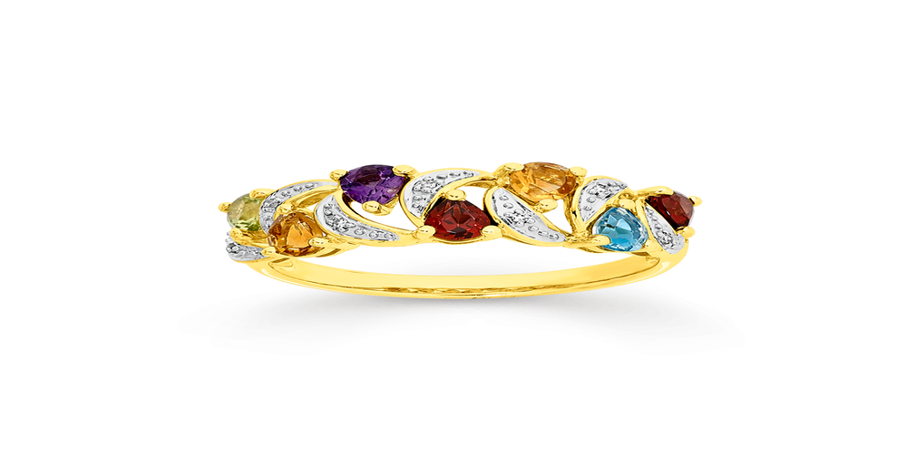 9ct Gold Multi Gemstone & Diamond Ring in Multi-colour | Prouds
