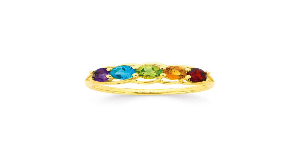 9ct Gold Multi Gemstone Round Swirl Dress Ring in Multi-colour | Prouds